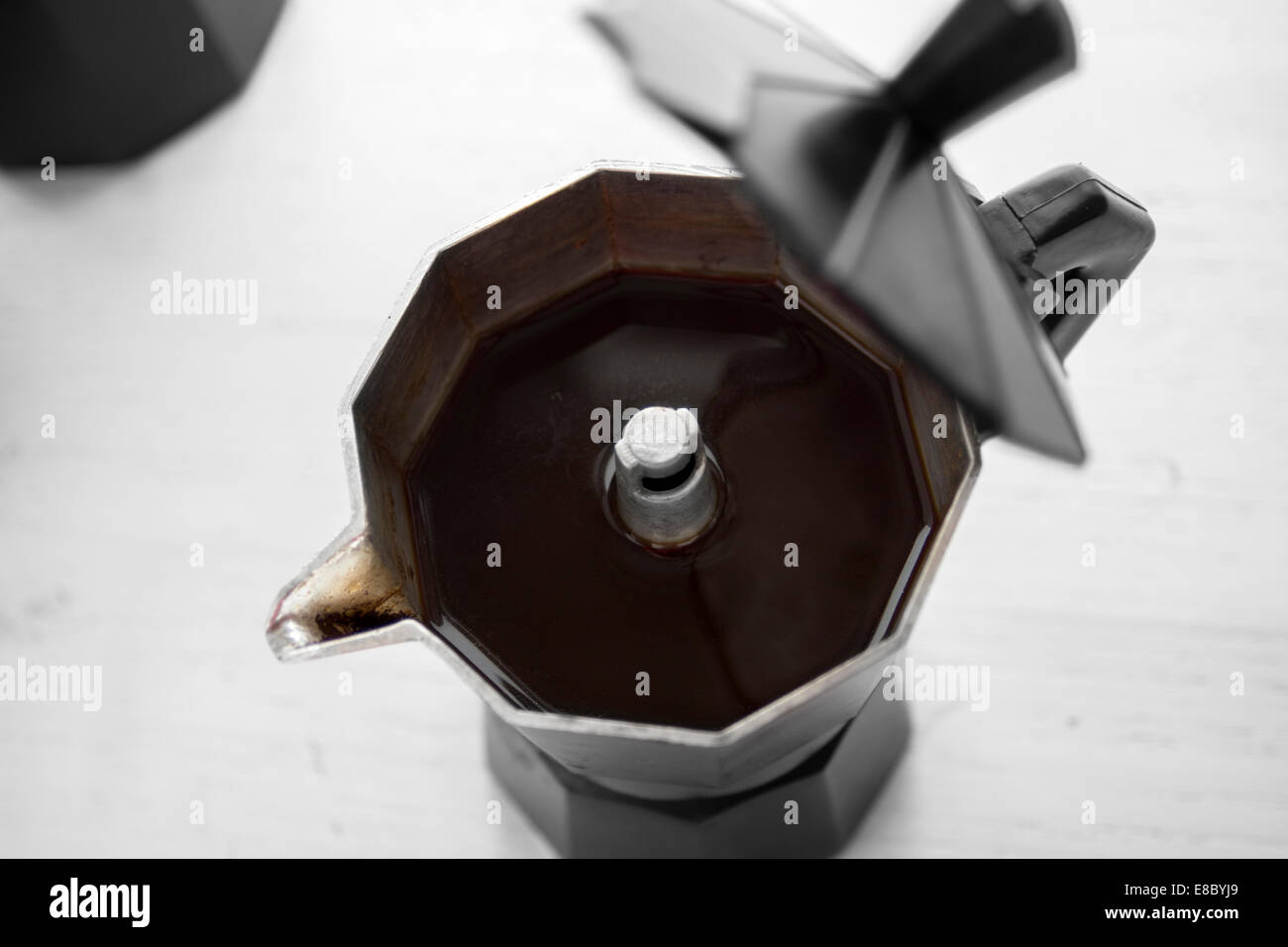 italian coffeemaker with black coffee ready, open lid Stock Photo - Alamy