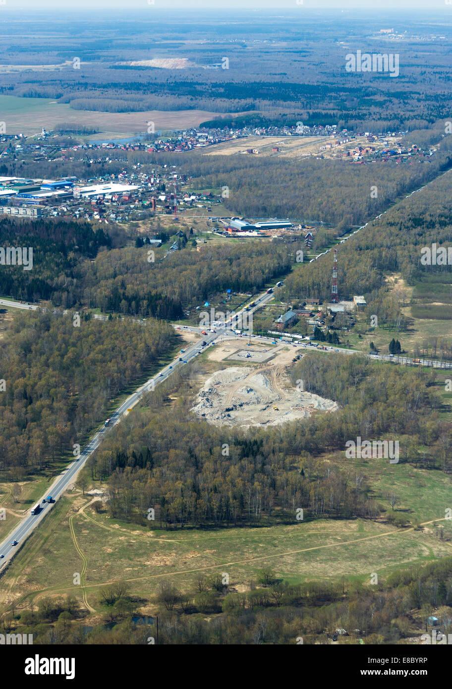 Aerial view of the road crossing among the forest in Russia Stock Photo ...