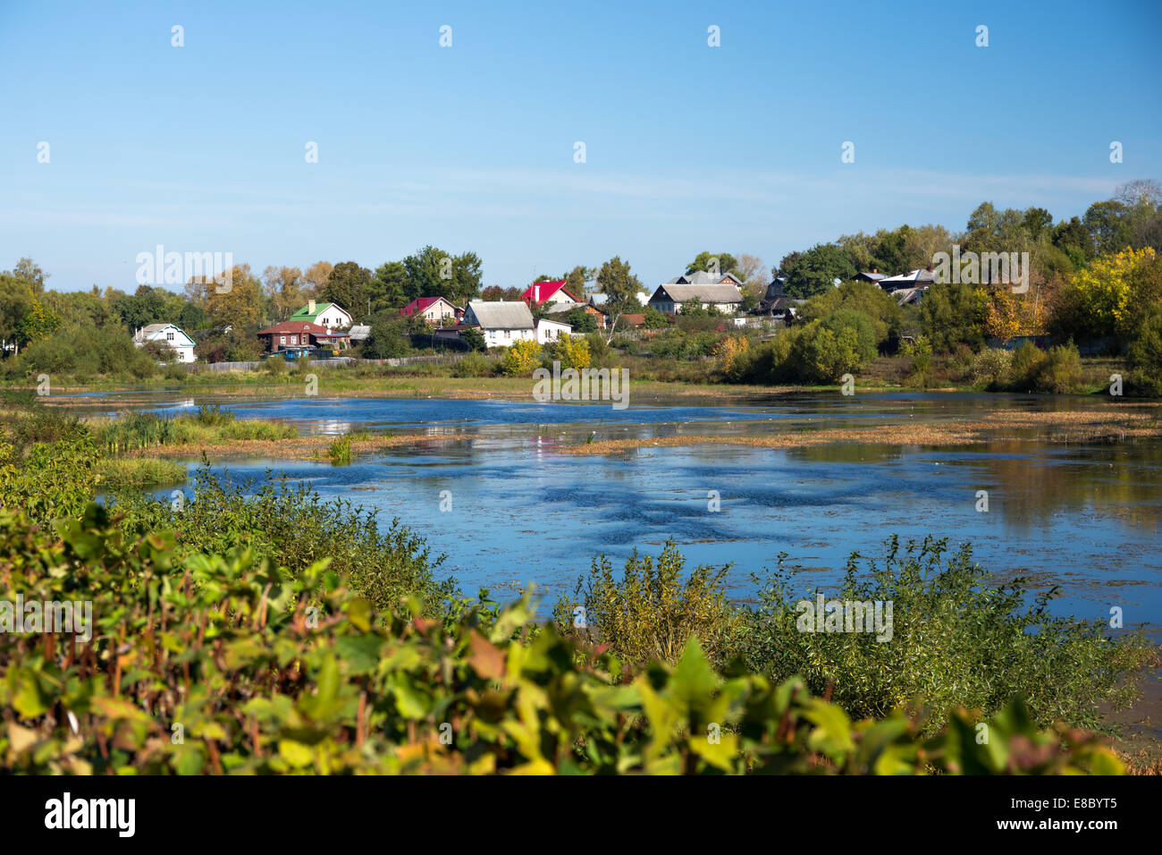 Pond and village in Alexandrov, Russia Stock Photo - Alamy