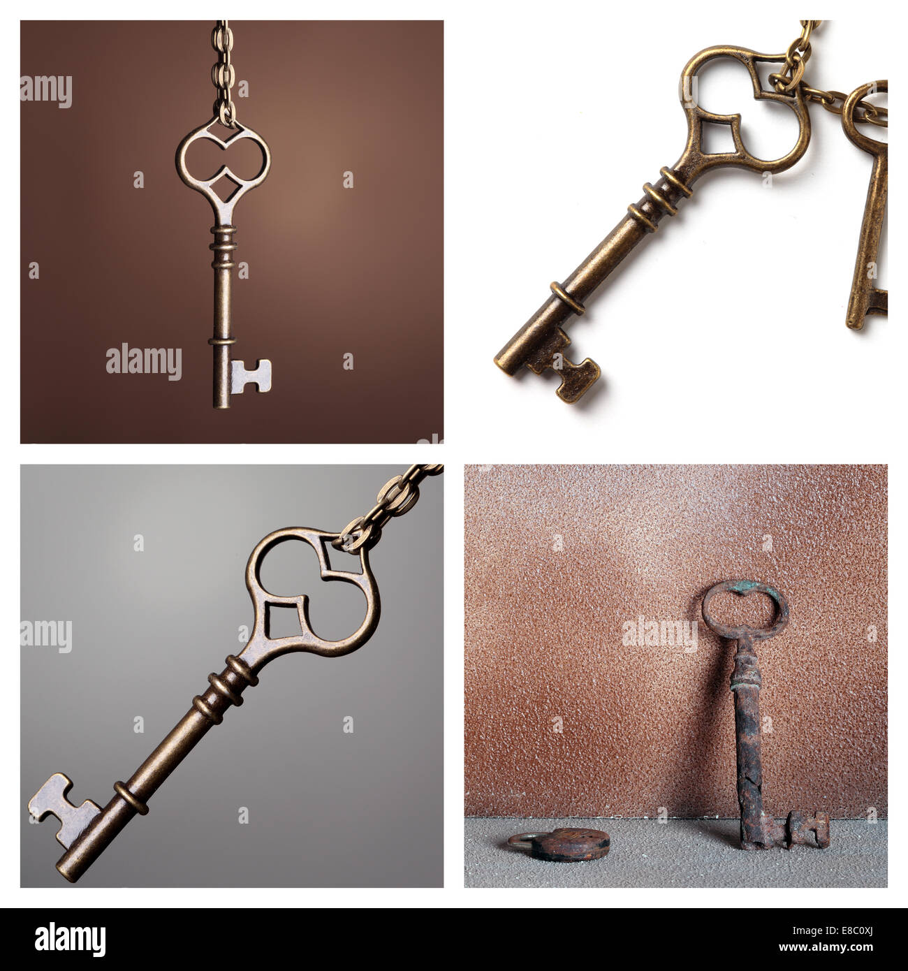 collage of some old keys on a different background Stock Photo - Alamy