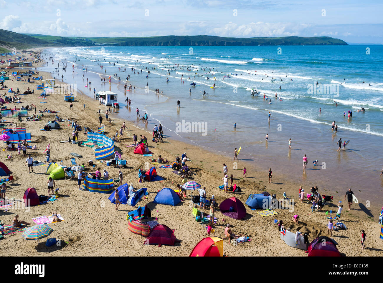 People on Woolacombe Beach, North Devon, Britain Stock Photo - Alamy