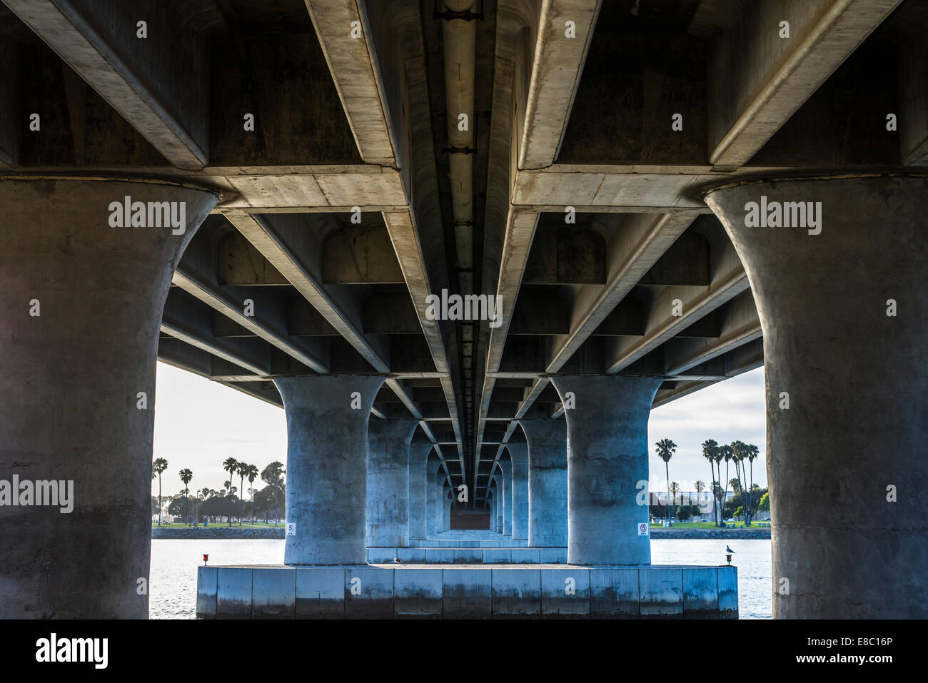 View of the underside of the West Mission Bay Drive Bridge. San Diego ...