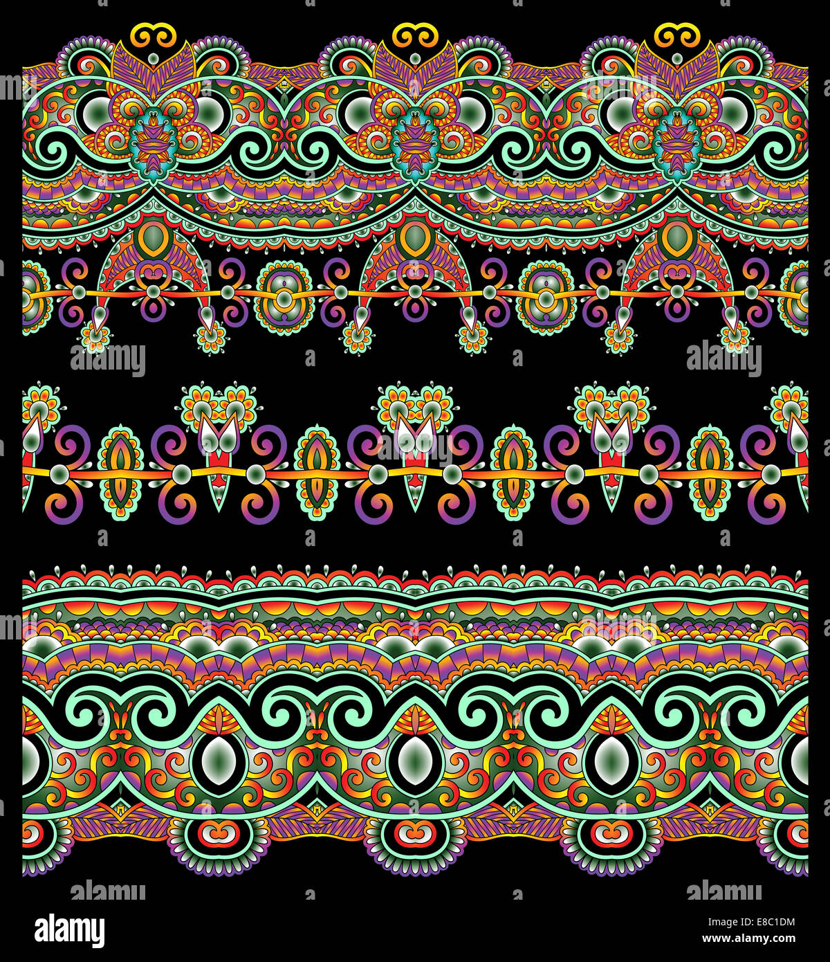 collection of seamless ornamental floral stripes Stock Photo - Alamy