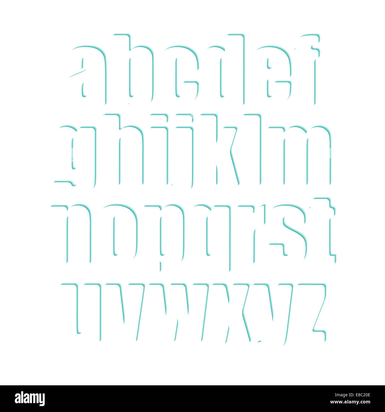 set of white alphabet letters with blue shadow. stylish type font Stock ...