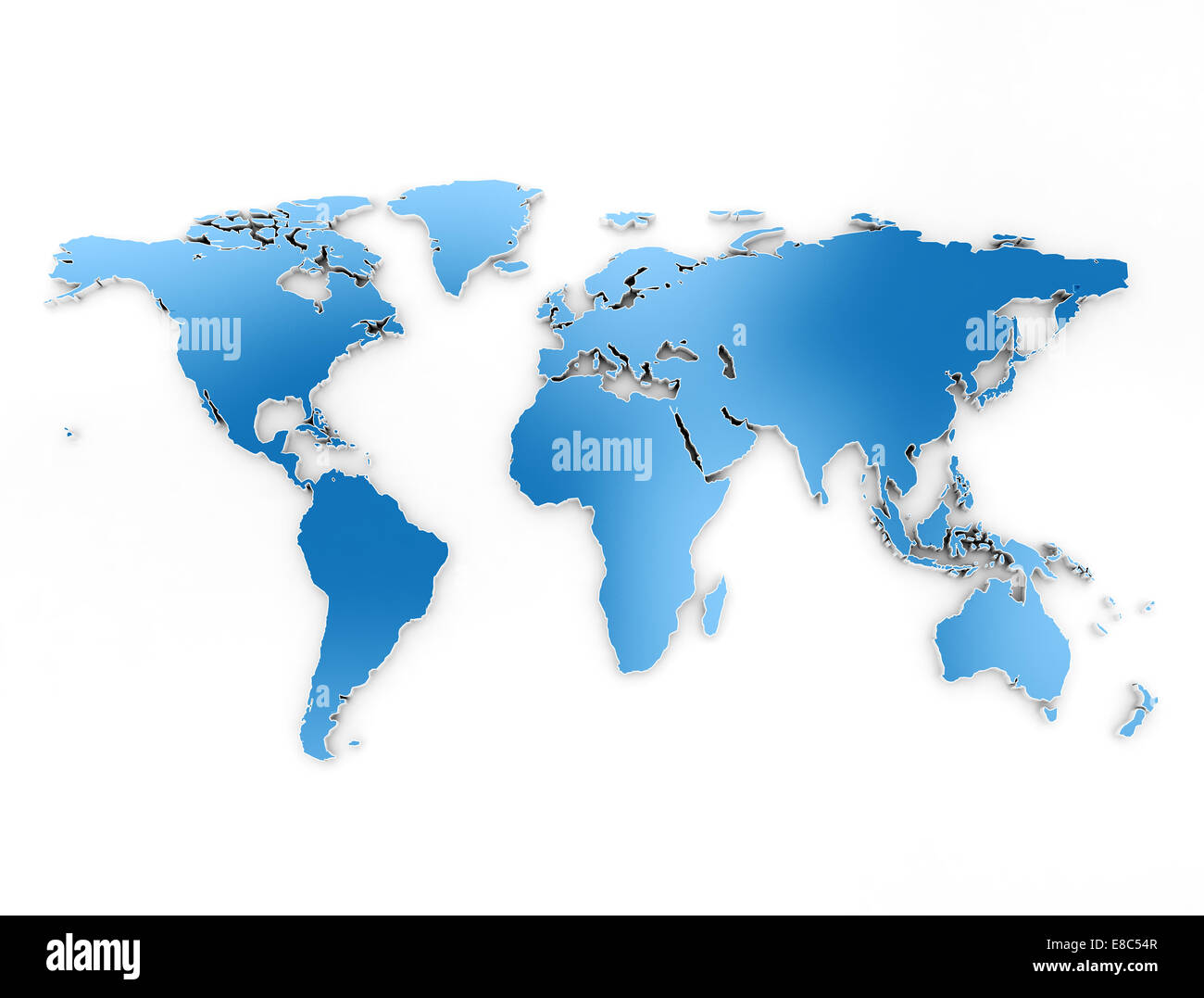 World map blue 3d on white background Stock Photo - Alamy