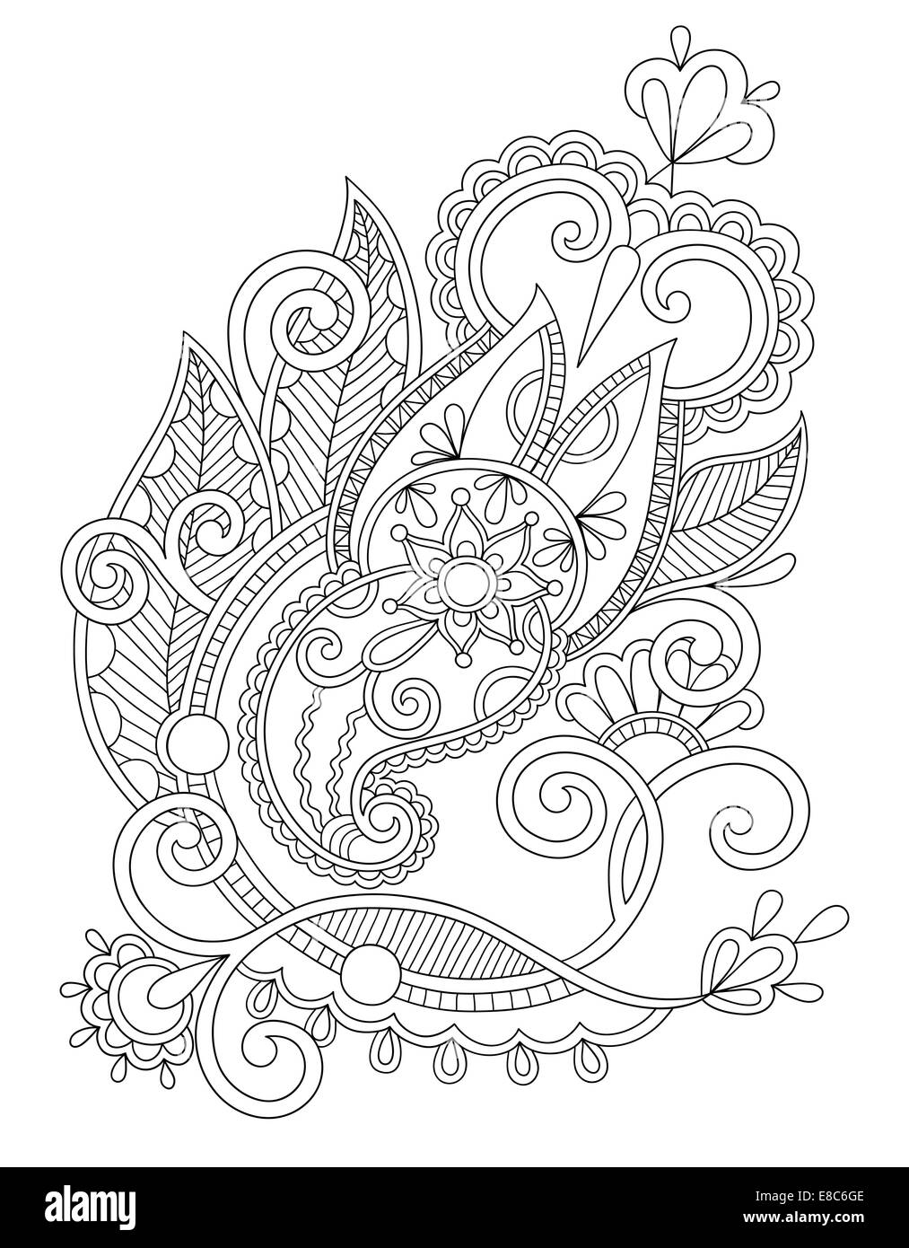 original hand draw line art ornate flower design Stock Photo - Alamy