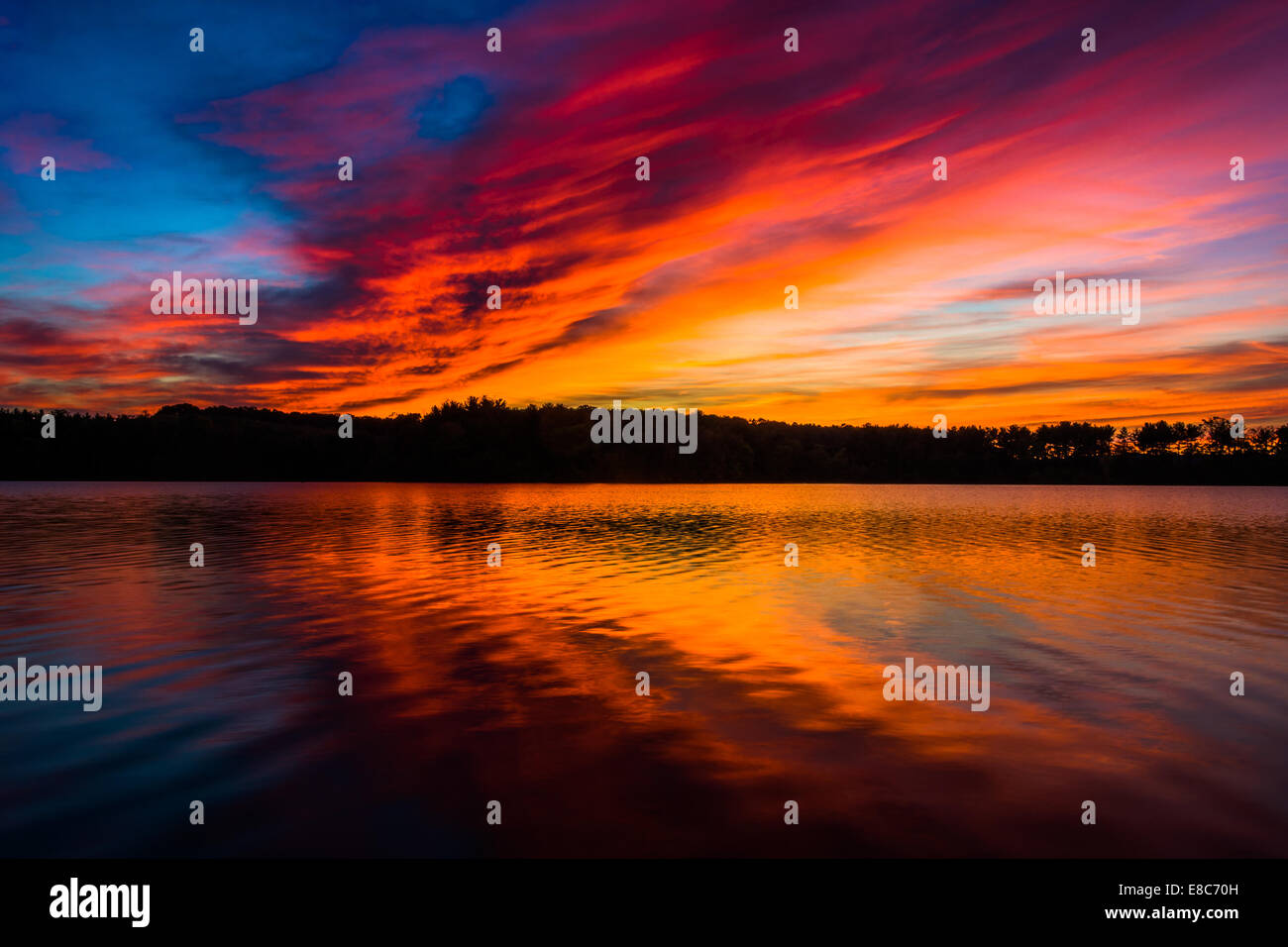 Incredible colorful sunset, at Long Arm Reservoir, near Hanover ...