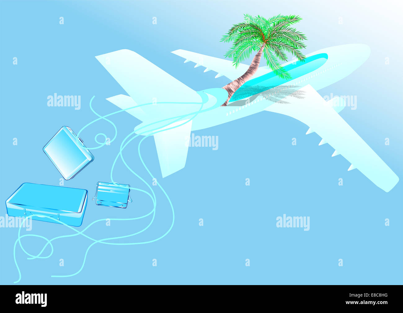 vacation. aircraft as pool with palm and luggage Stock Photo - Alamy