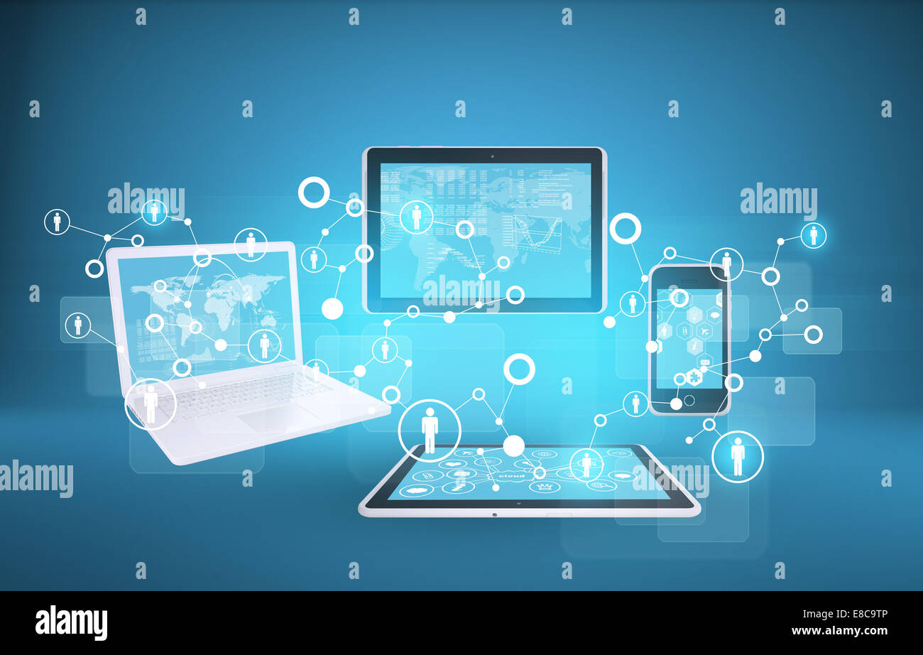 Network with laptop, tablets and smartphone Stock Photo - Alamy