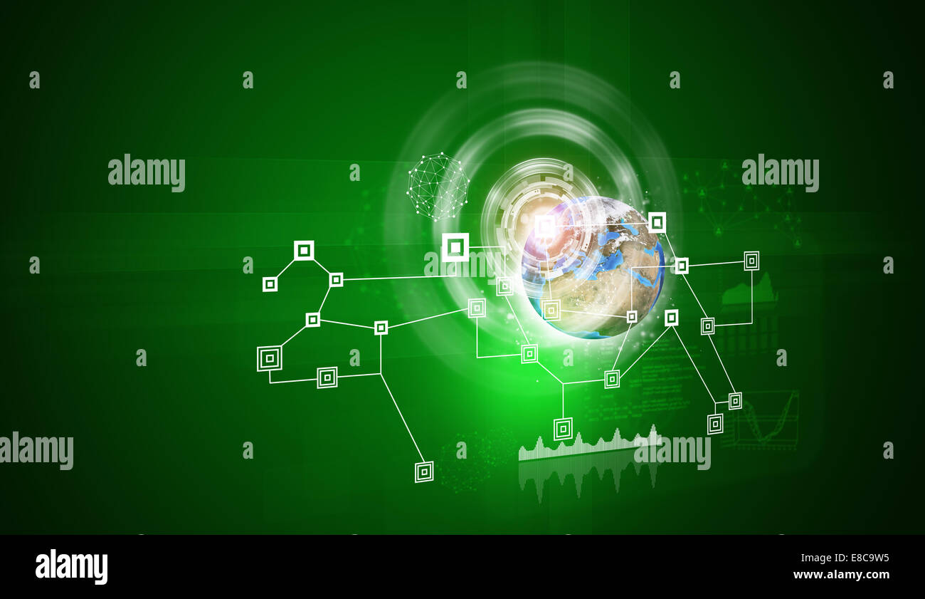 Earth with network, graphs and circles Stock Photo - Alamy