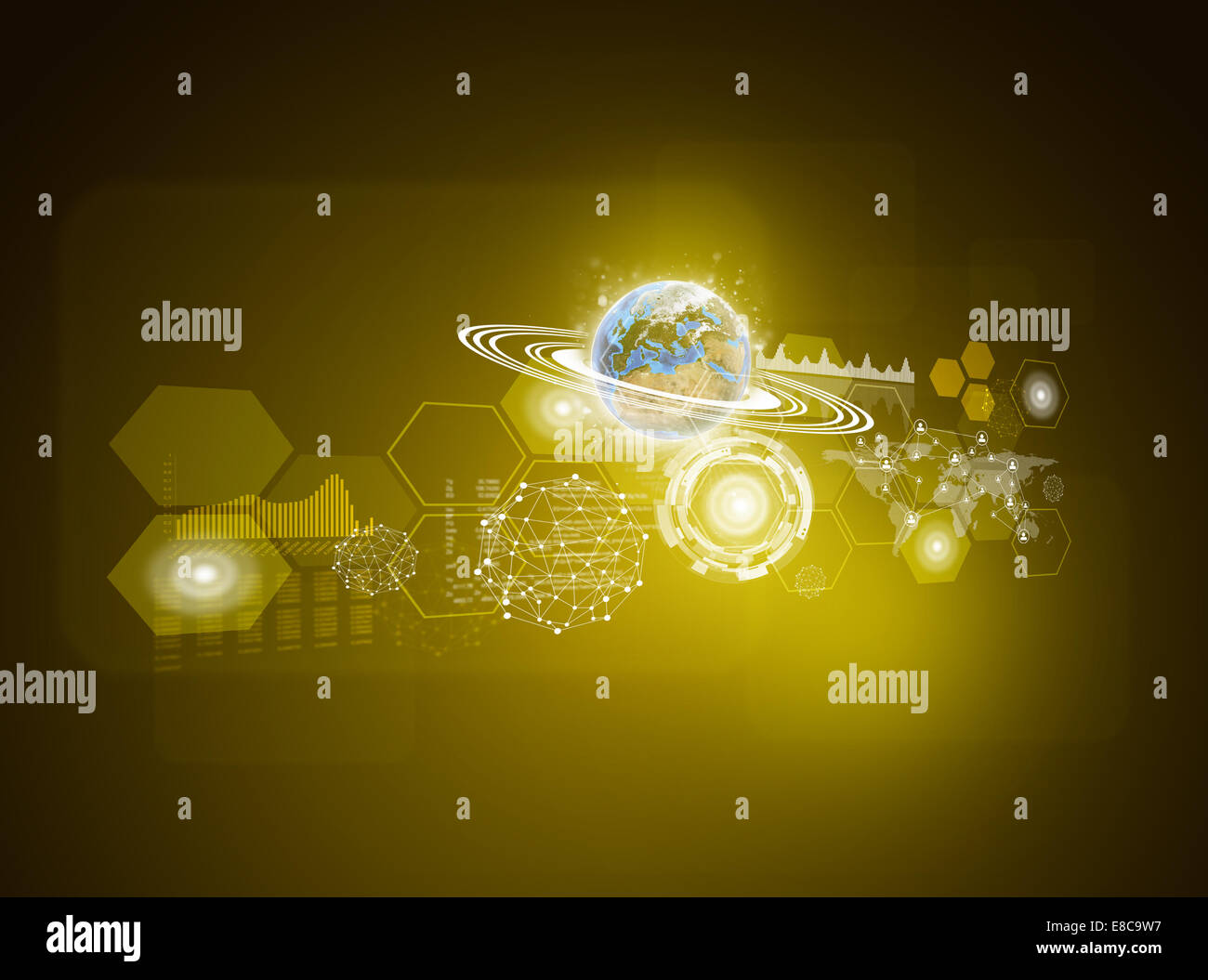 Earth with network, graphs and circles Stock Photo - Alamy