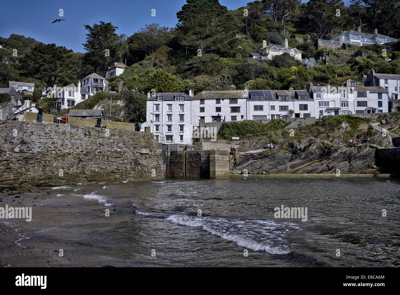 Polperro Cornwall. Harbour entrance at the popular tourist destination ...