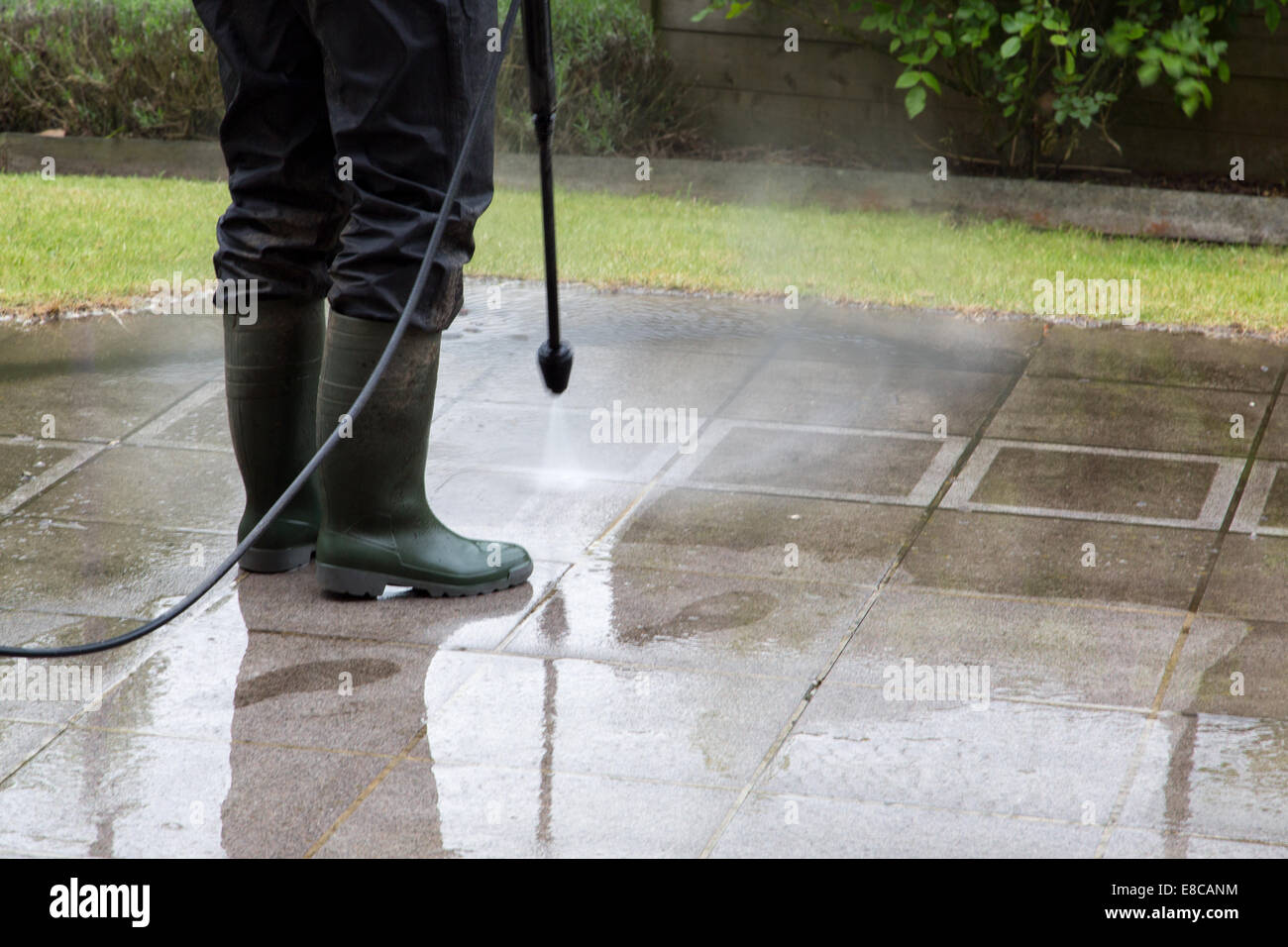 Outdoor floor cleaning with high pressure water jet Stock Photo - Alamy