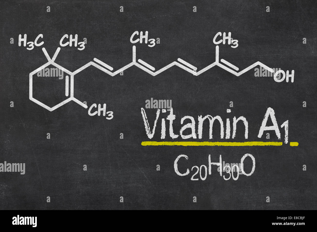 Blackboard with the chemical formula of Vitamin A1 Stock Photo - Alamy