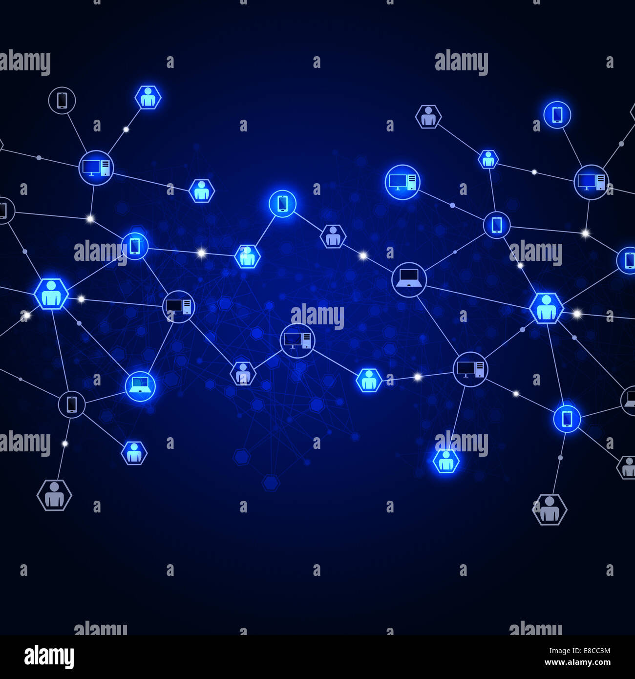 abstract network digital communications concept blue background Stock ...