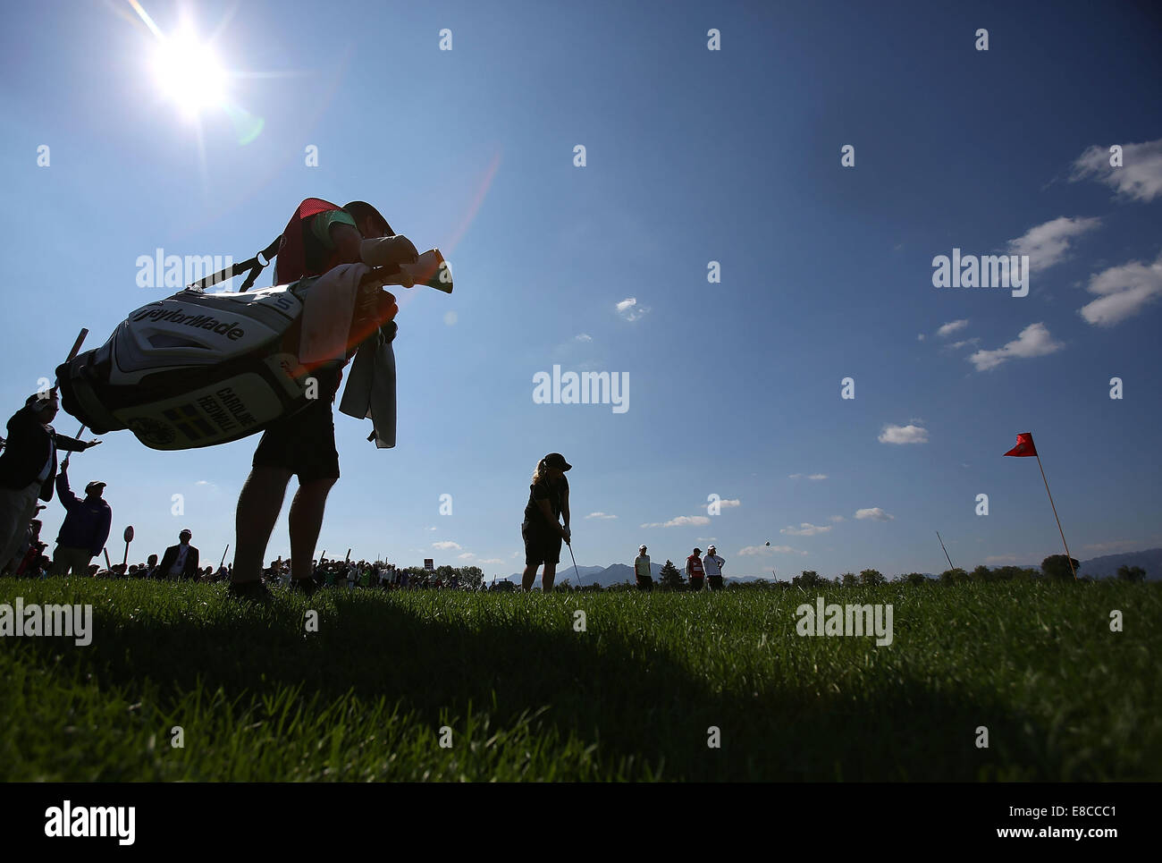 Beijing, China. 5th Oct, 2014. Caroline Hedwall (C) of Sweden competes ...