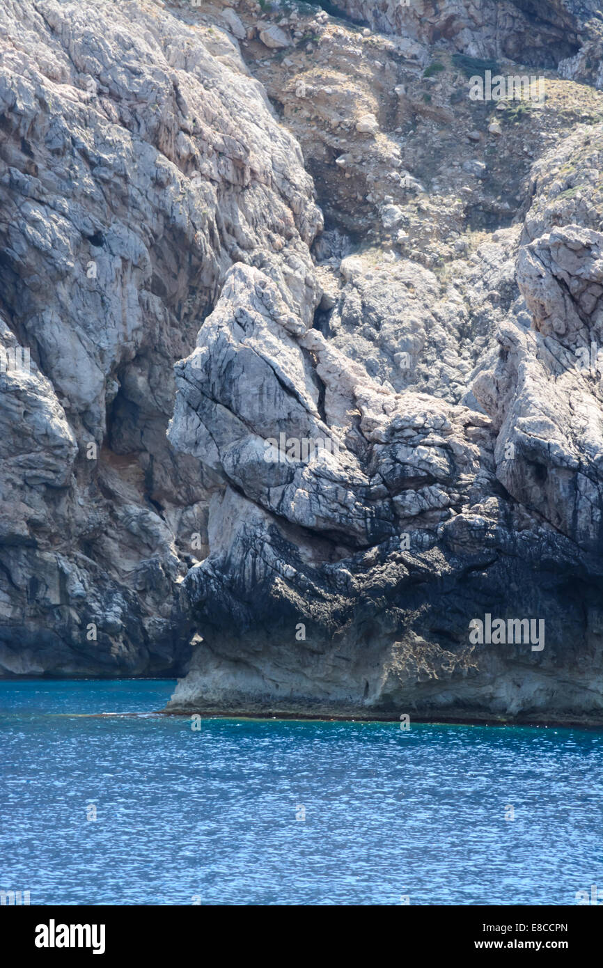 Cliff on Cap Formentor with blue ocean water and blue sky. Cap ...