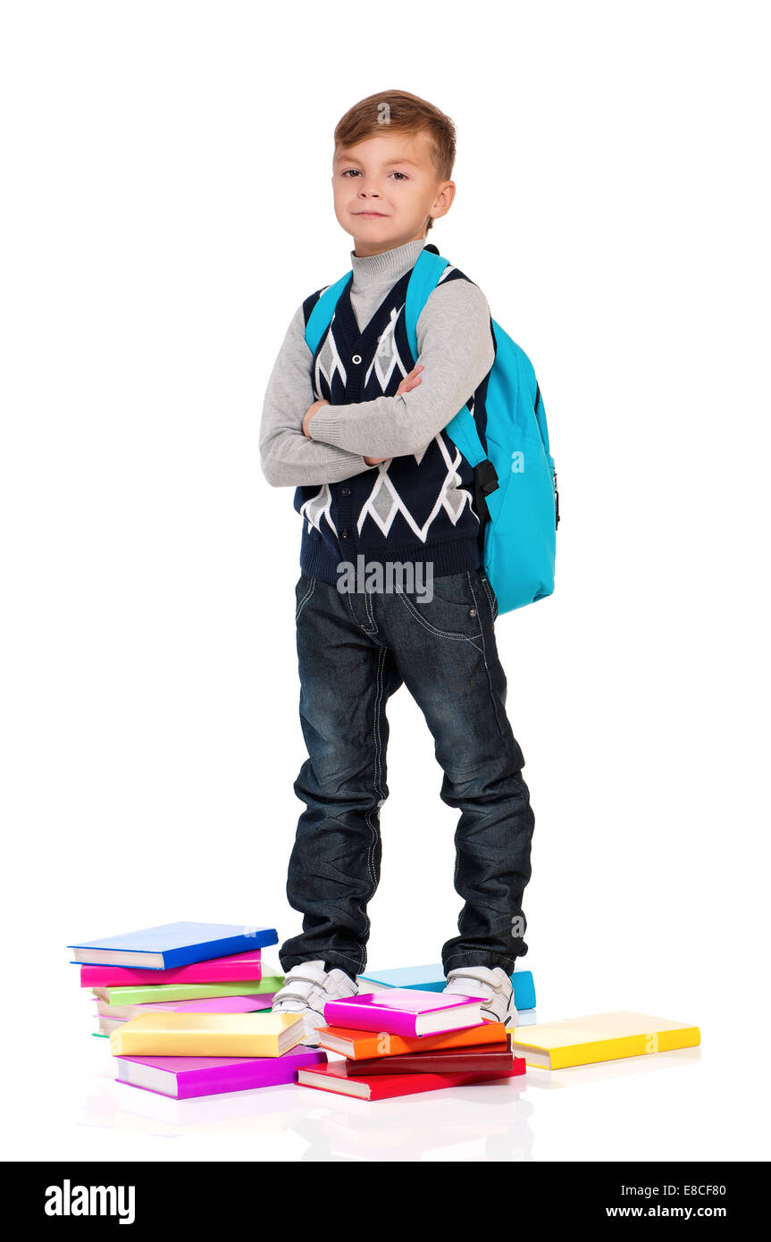 Boy with books Stock Photo - Alamy