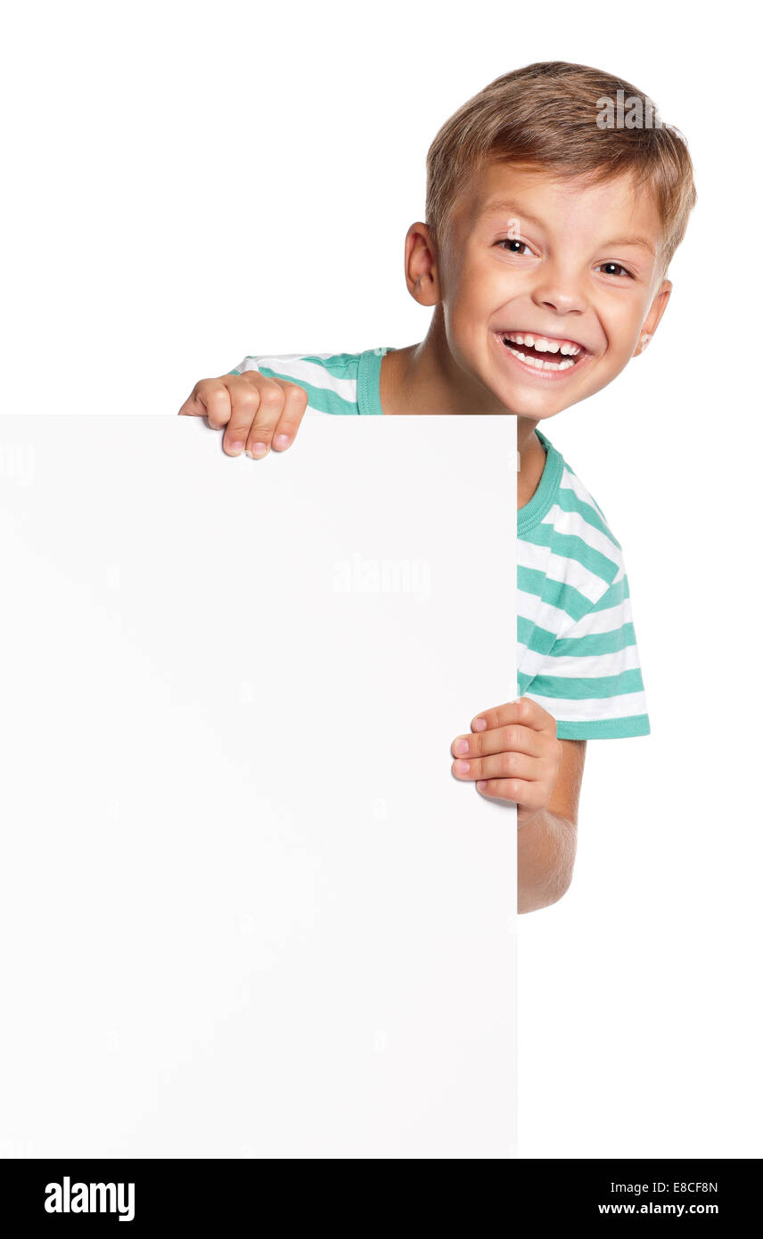Little boy with white blank Stock Photo - Alamy
