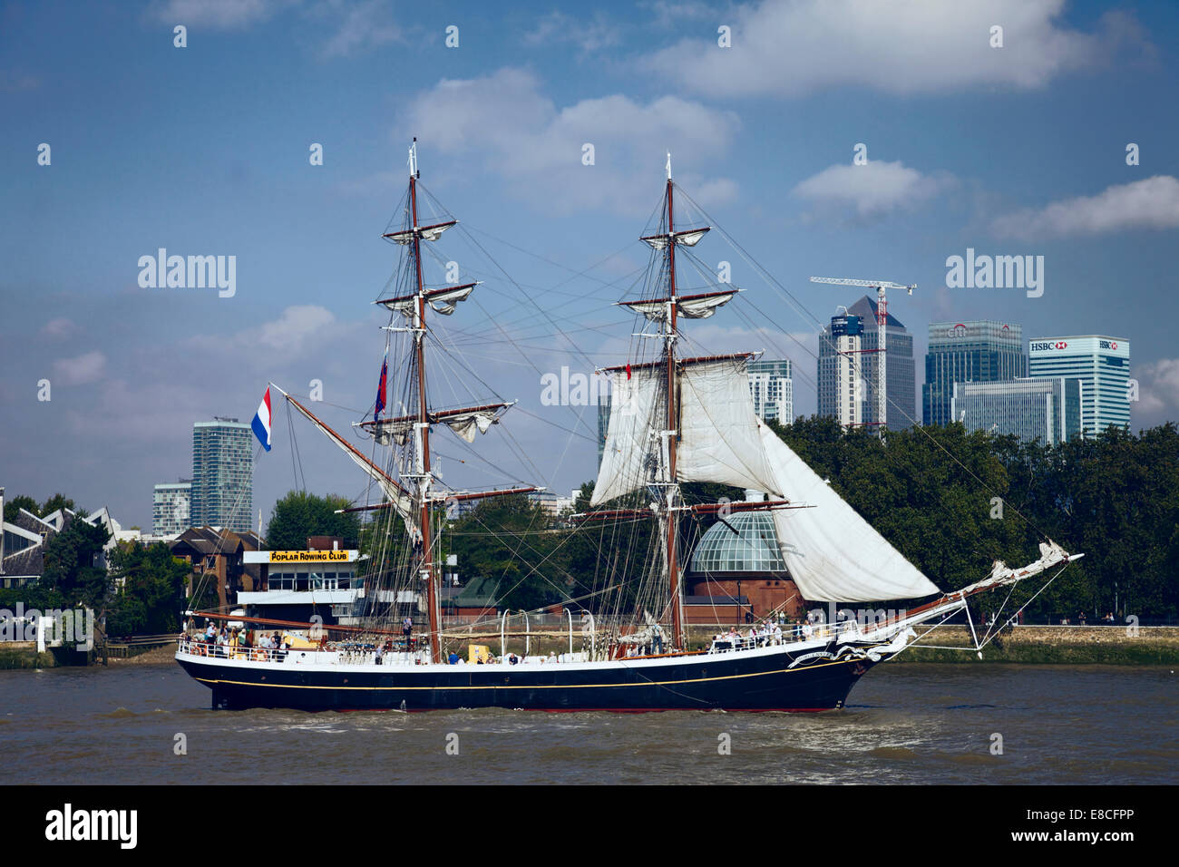 A tall ship sailing on the river Thames at Greenwich, London, UK Stock ...