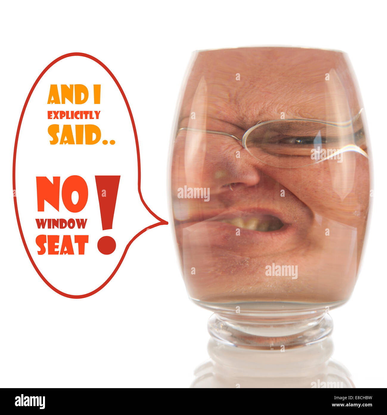 Angry male face locked up in vacuum of glass bell with comment Stock ...