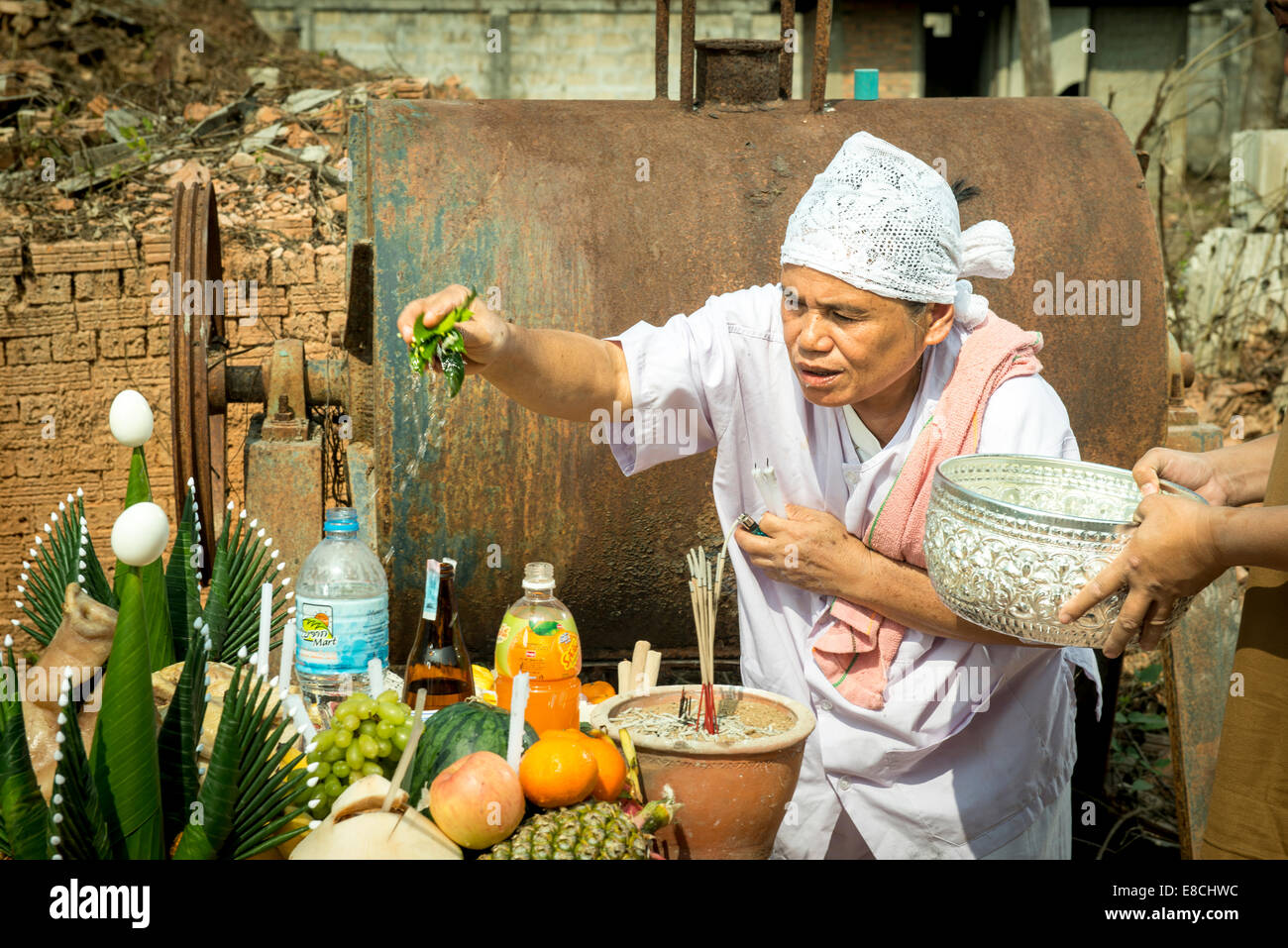 Shaman ritual for change the spiritual house in northern Thailand at ...