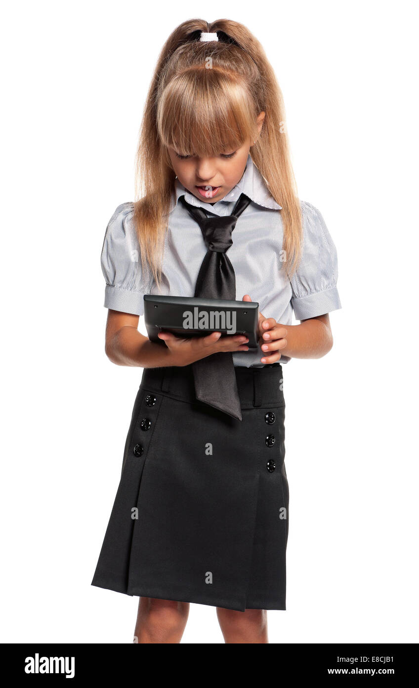 Little girl with calculator Stock Photo - Alamy