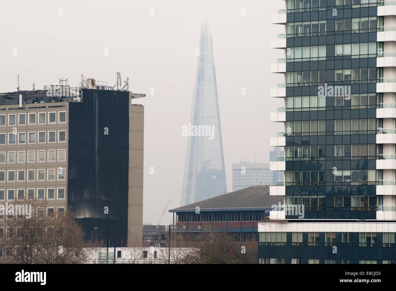 Smog over London View from Vauxhall Bridge of the Shard shrouded in ...