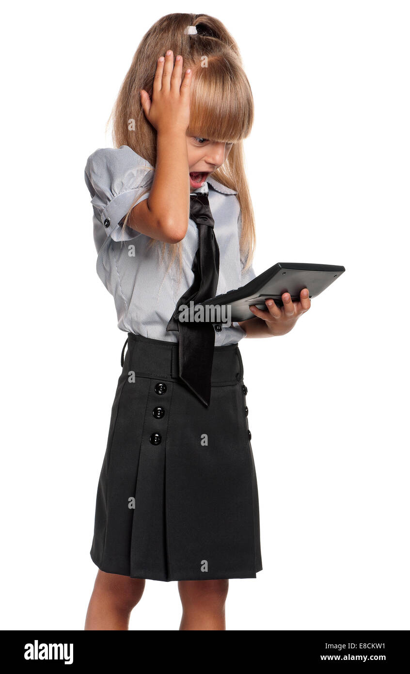 Little girl with calculator Stock Photo - Alamy
