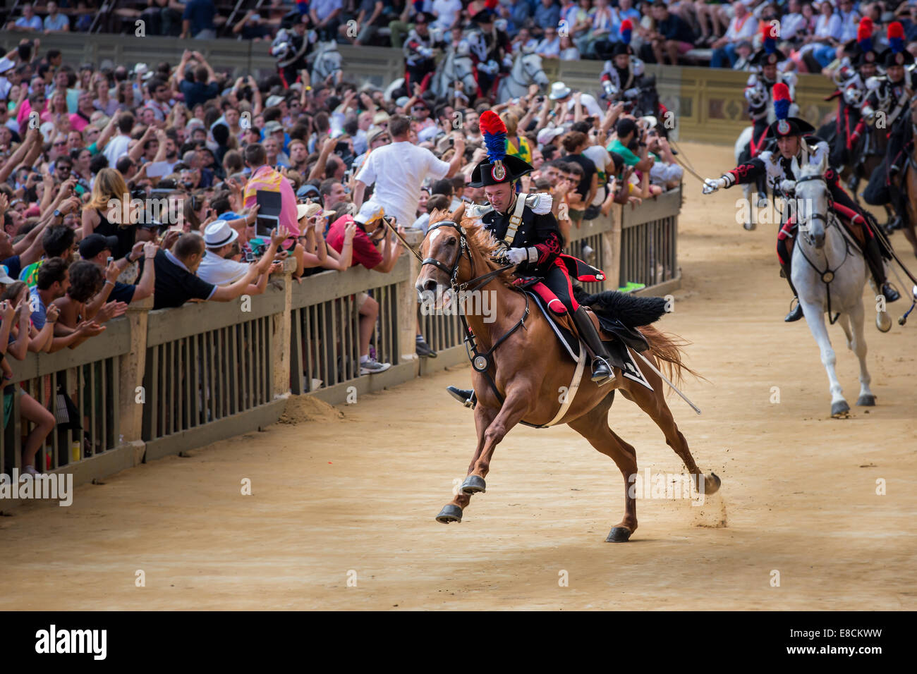 Cavalry charge by the carabinieri, Palio di Siena, historical parade ...