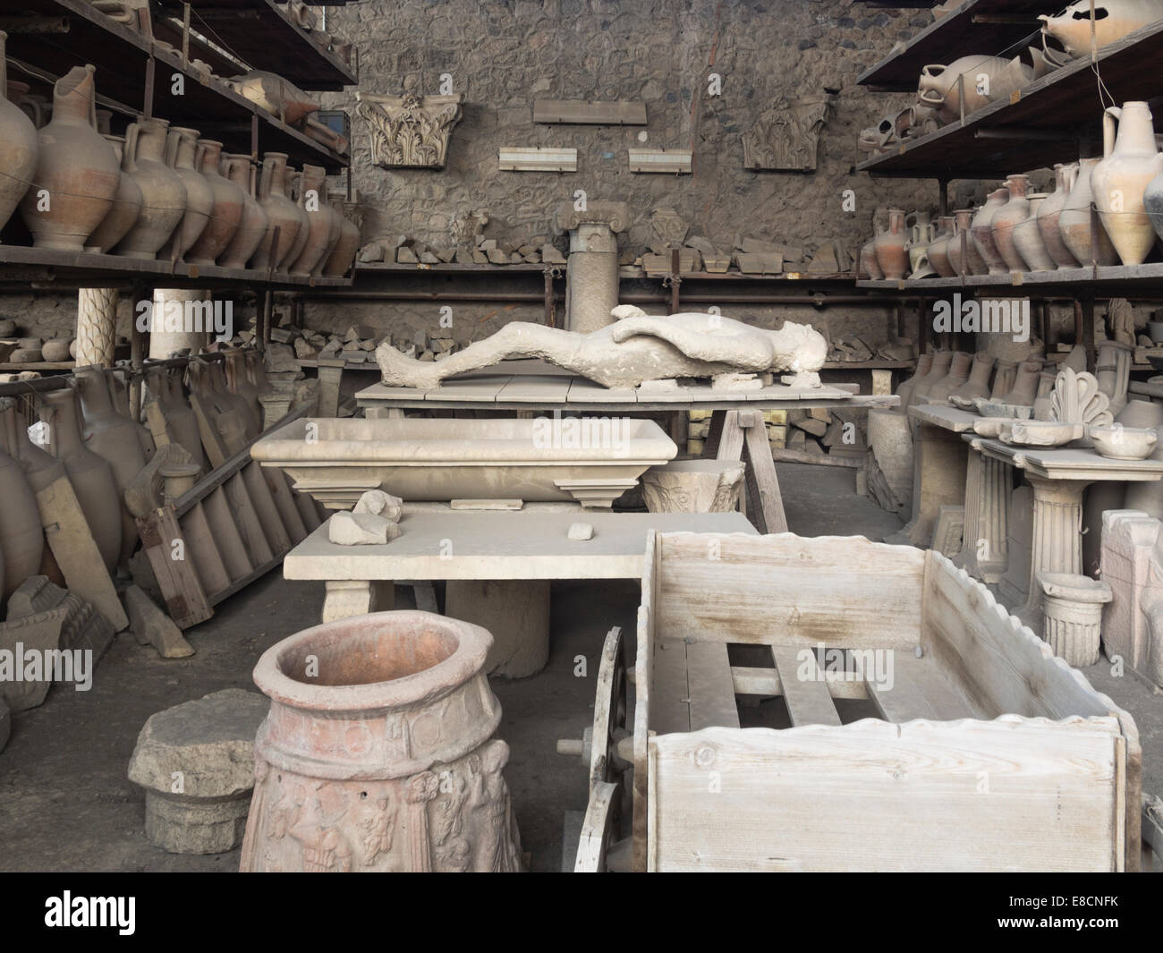 Artifacts stored in a warehouse in Pompeii, Italy Stock Photo - Alamy