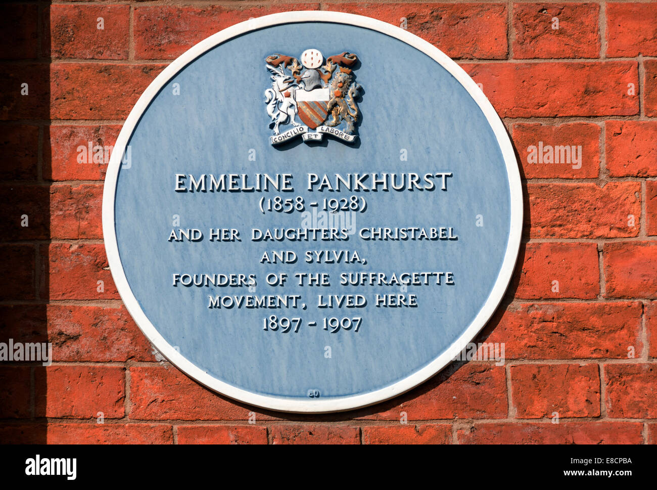 Blue plaque on the Pankhurst Centre, former home of Emmeline Pankhurst ...