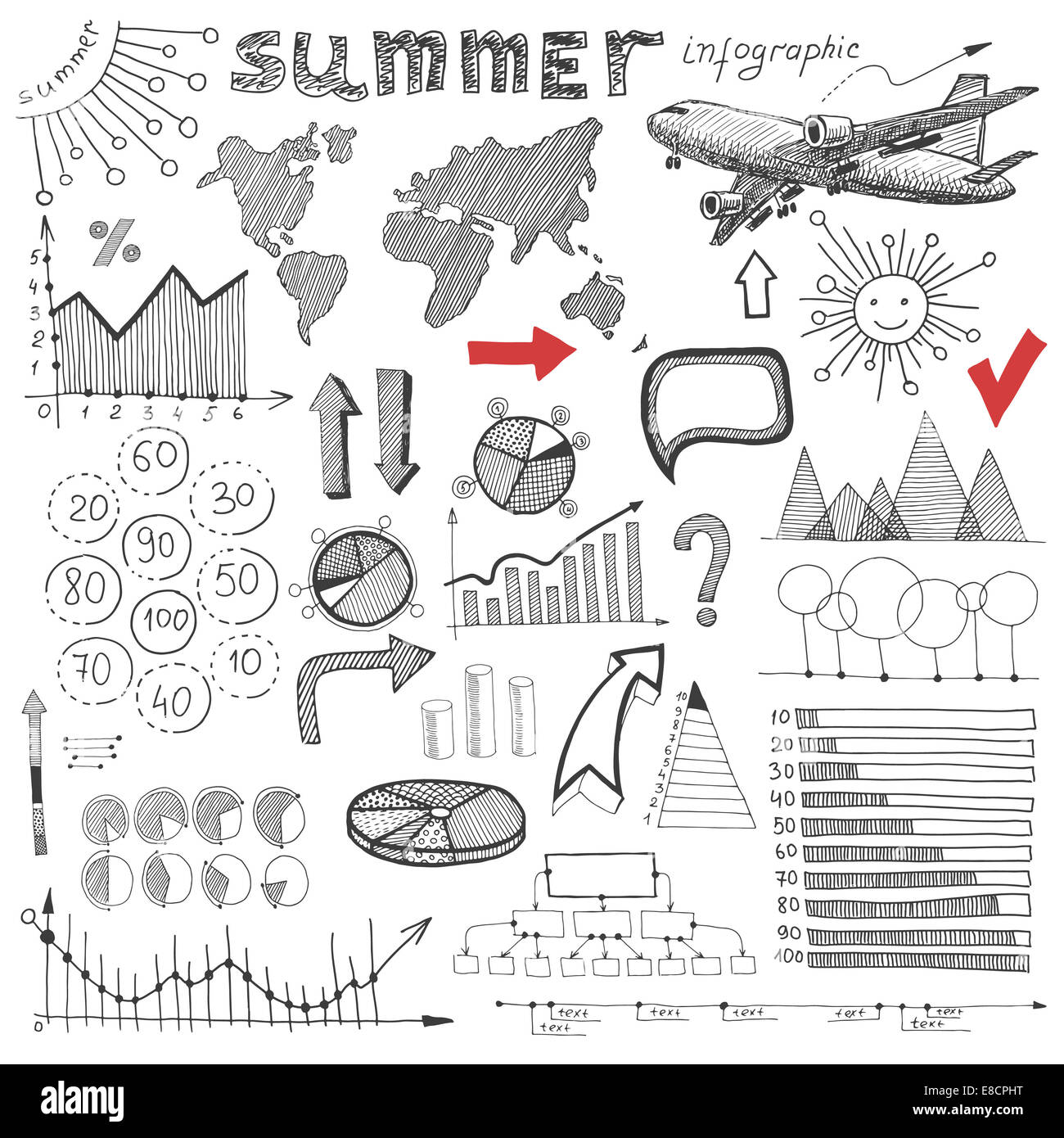 summer infographic, big set of sketch drawing info elements Stock Photo ...