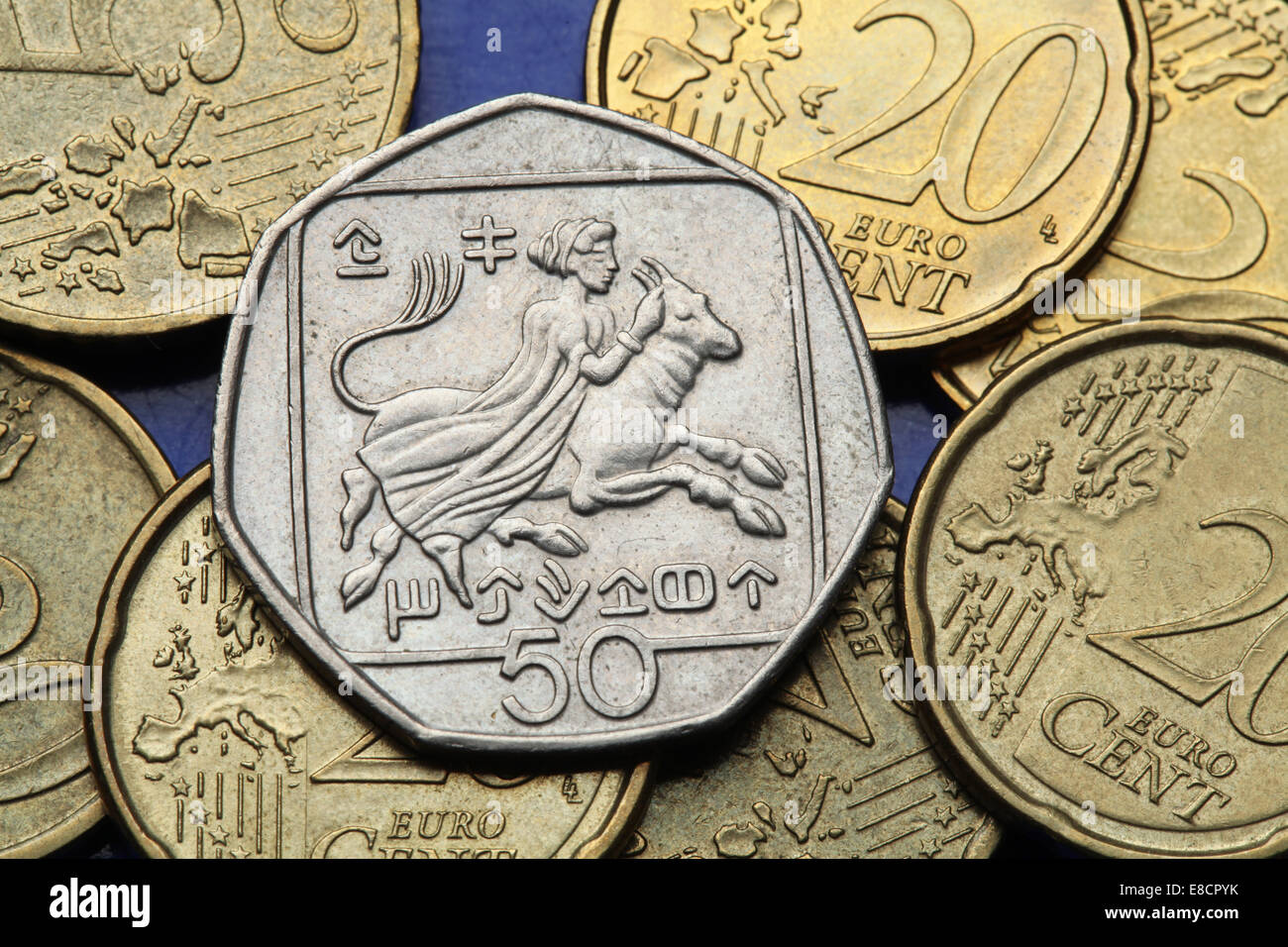 Coins of Cyprus. Abduction of Europa by Zeus transfigurated into a bull ...