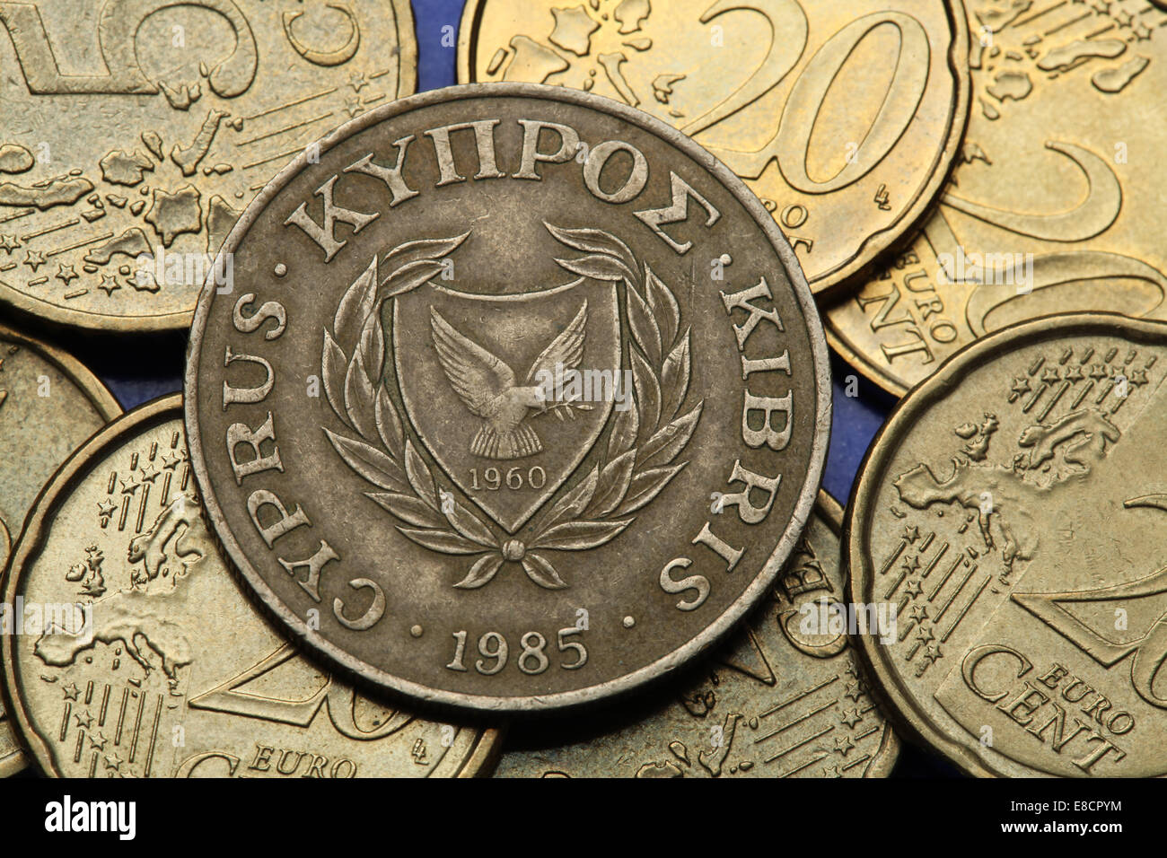 Coins of Cyprus. The coat of arms of the Republic of Cyprus depicted in ...