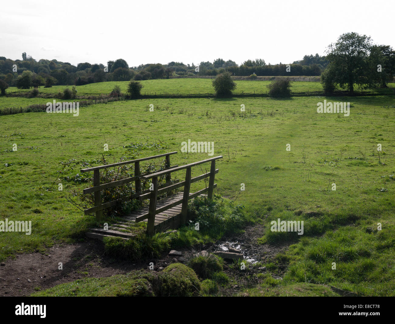 Footbridge across small stream in field Stock Photo - Alamy