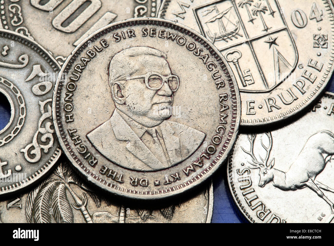 Coins of Mauritius. Sir Seewoosagur Ramgoolam depicted in the Mauritian ...