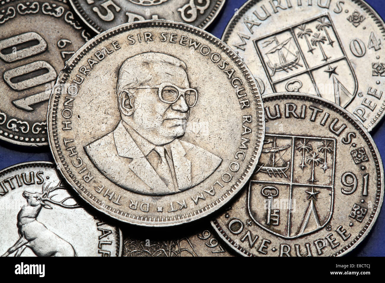 Coins of Mauritius. Sir Seewoosagur Ramgoolam depicted in the Mauritian ...