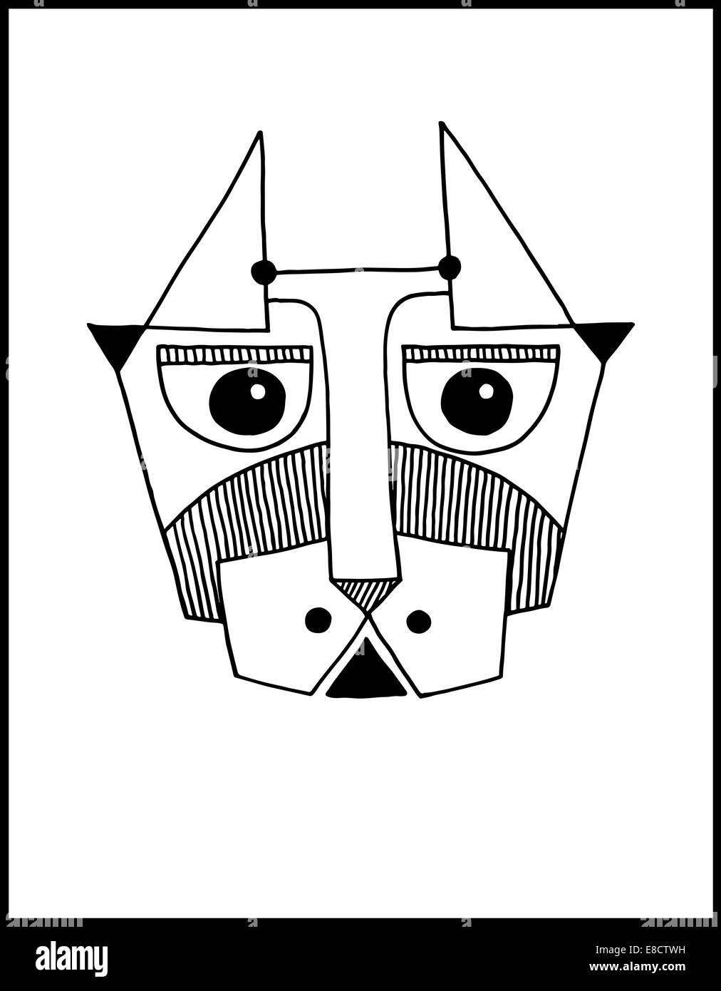 unusual hand draw illustration with a head of dog face portrait Stock ...