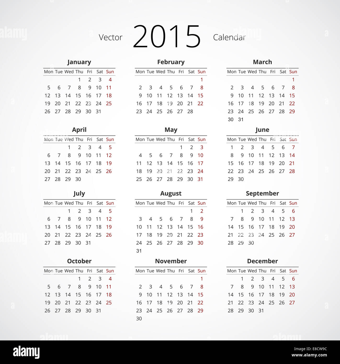 Simple 2015 year vector calendar Stock Photo - Alamy