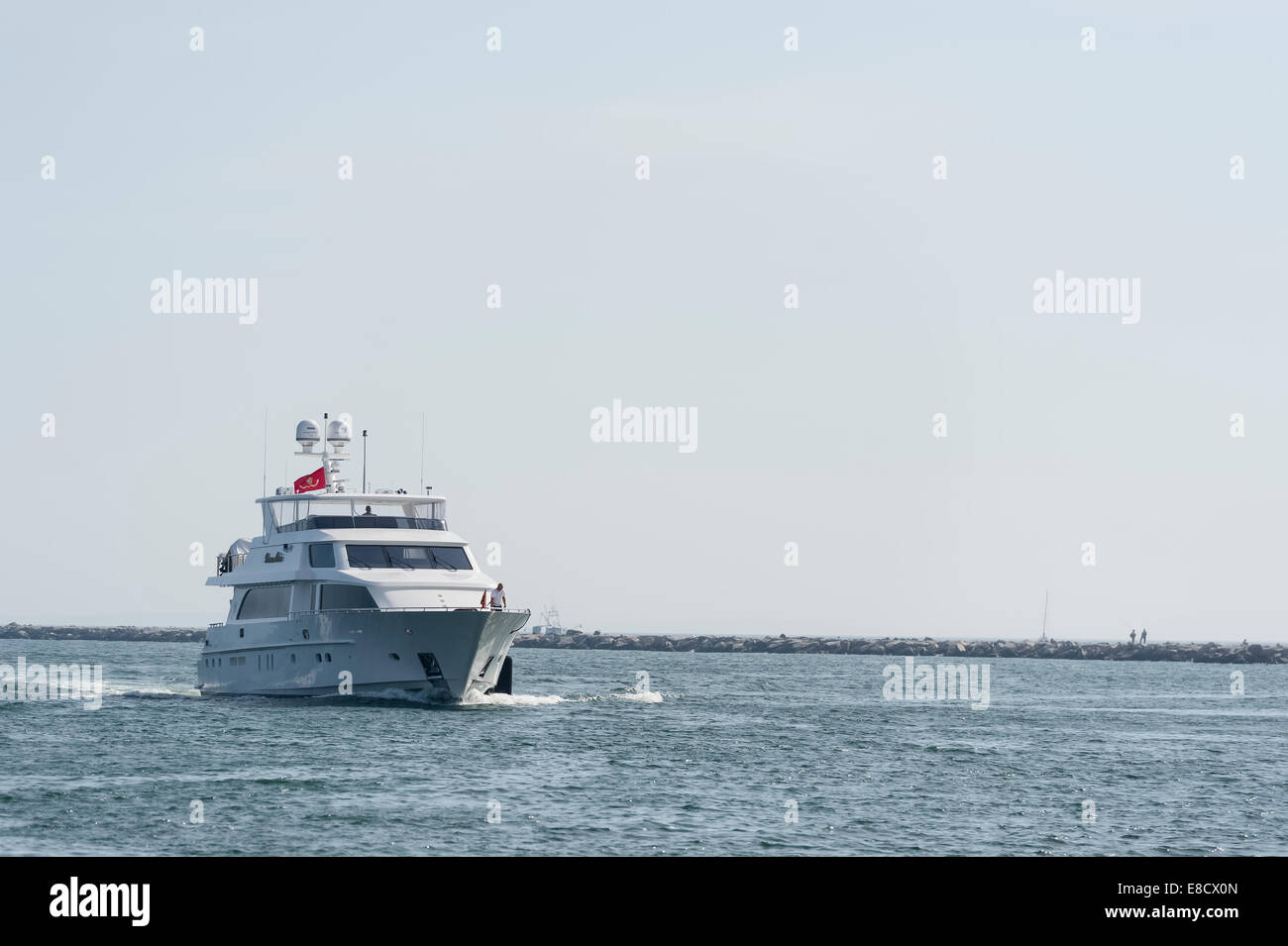 Ocean Yacht heading into the Harbor of Refuge in Galilee, Rhode Island ...