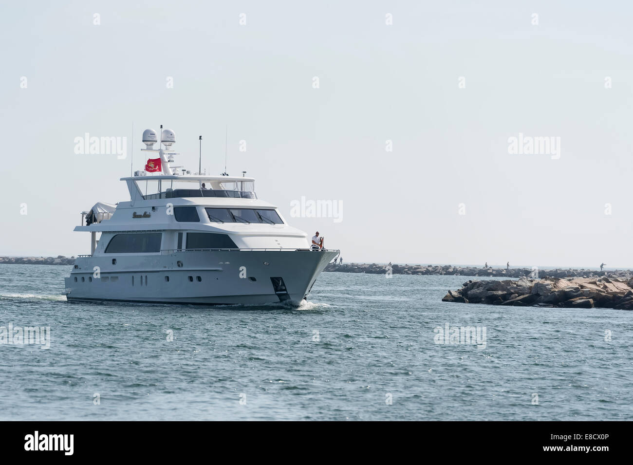 Ocean Yacht heading into the Harbor of Refuge in Galilee, Rhode Island ...