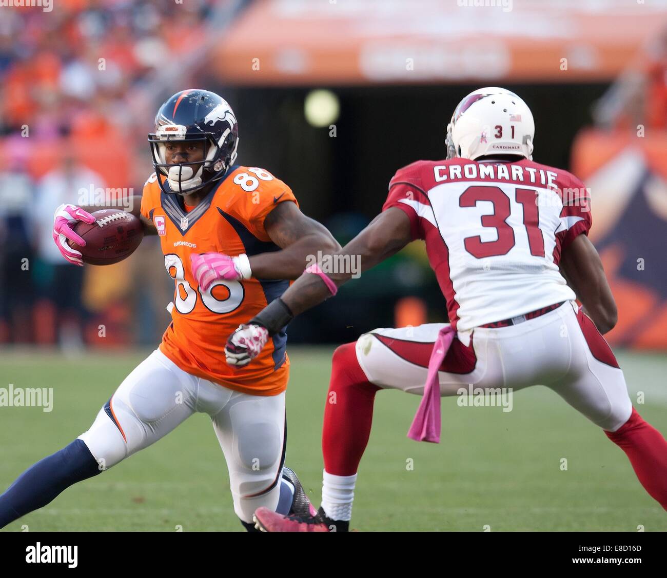 Denver, Colorado, USA. 5th Oct, 2014. Broncos WR DEMARYIUS THOMAS, left ...