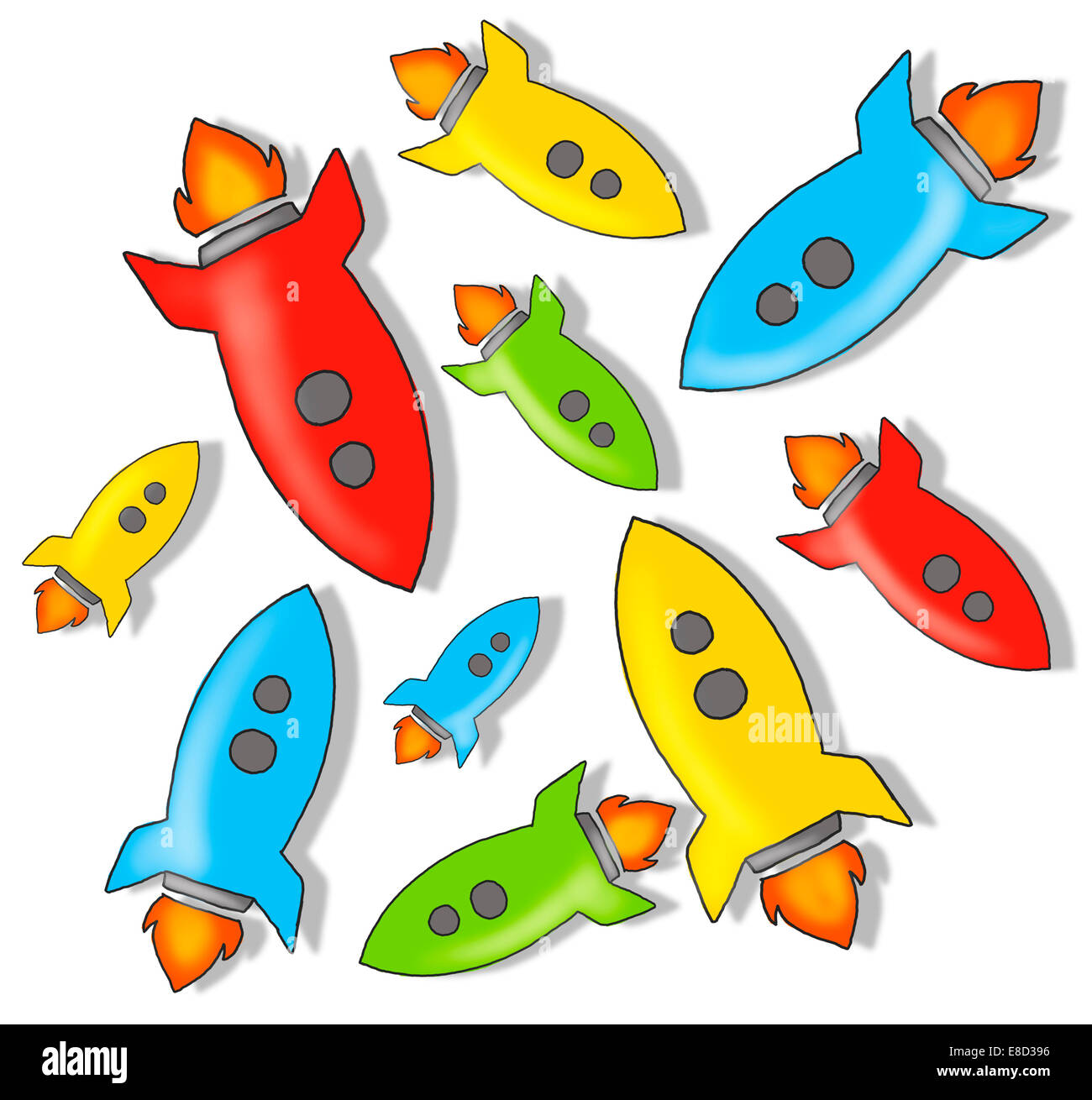 Illustration of Rockets on White Background Stock Photo - Alamy