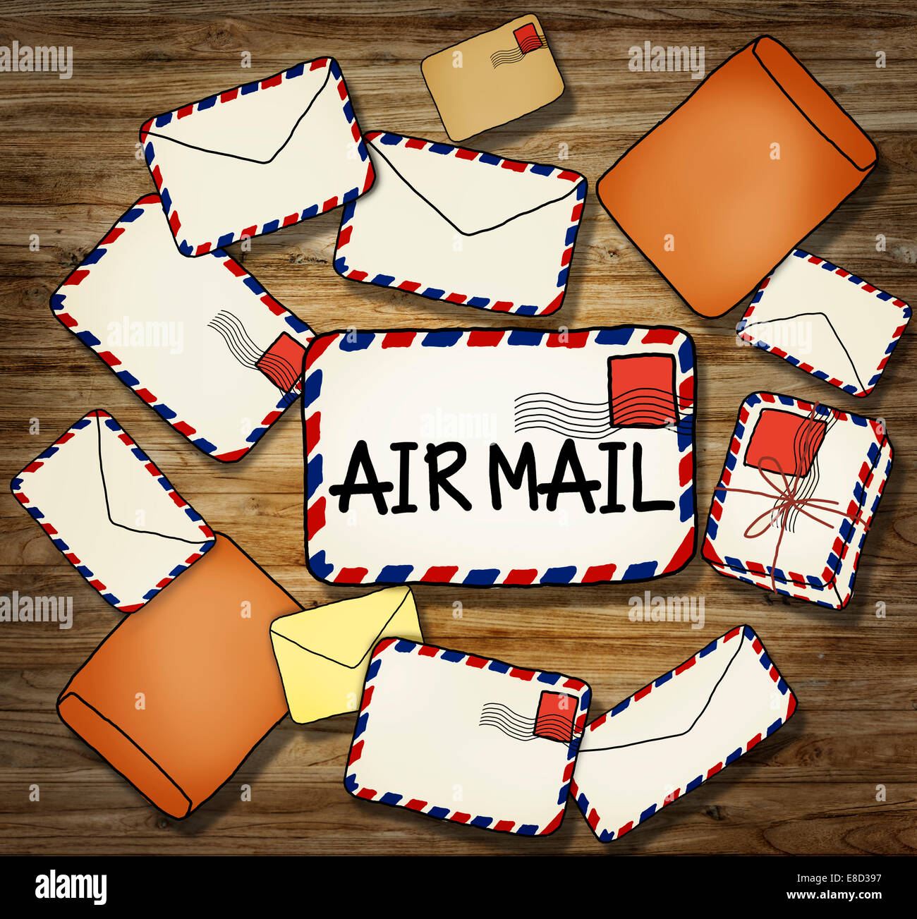 Stack of Letter and Envelope Illustration Stock Photo - Alamy