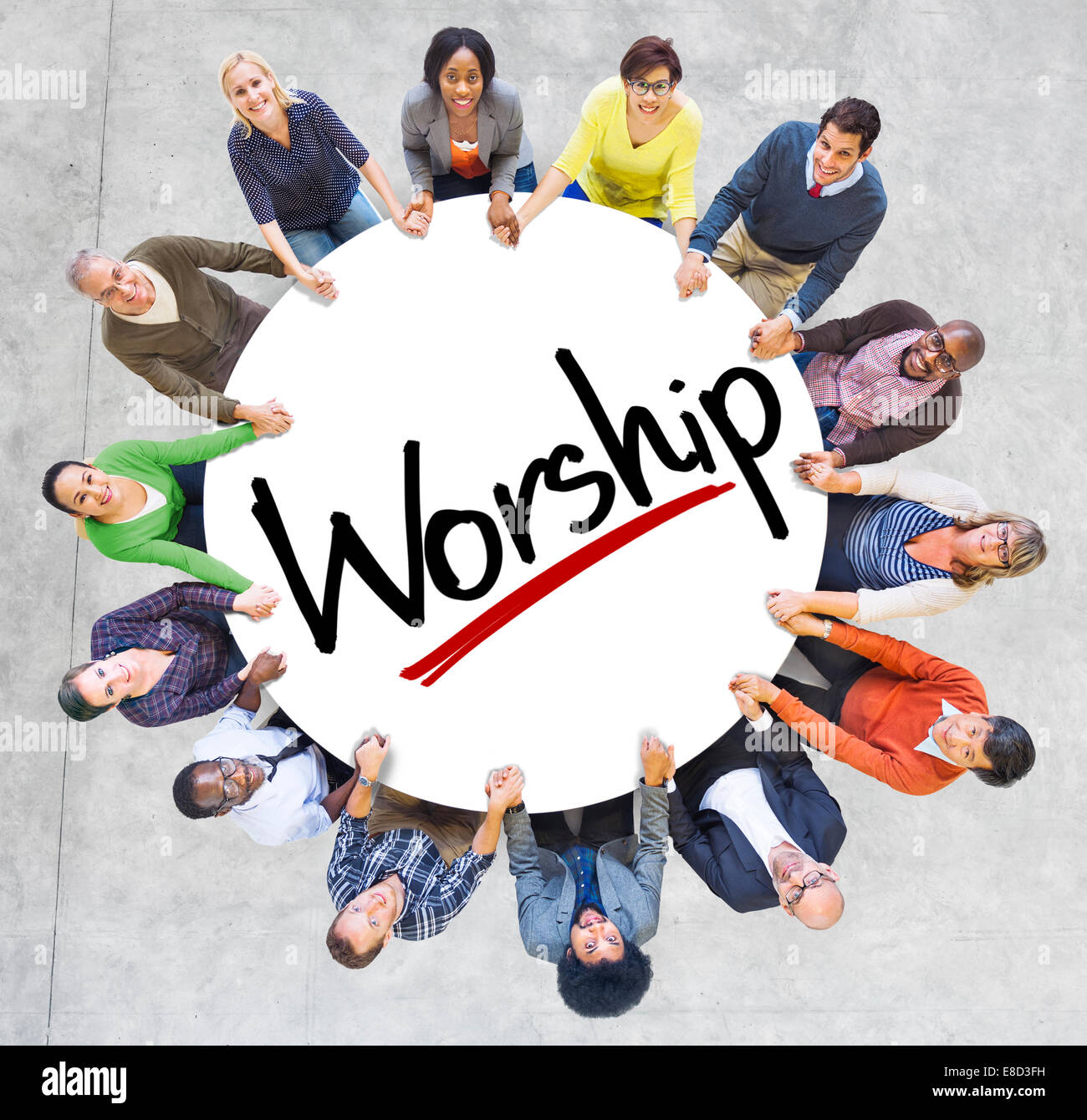 Group of People Holding Hands Around the Word Worship Stock Photo - Alamy