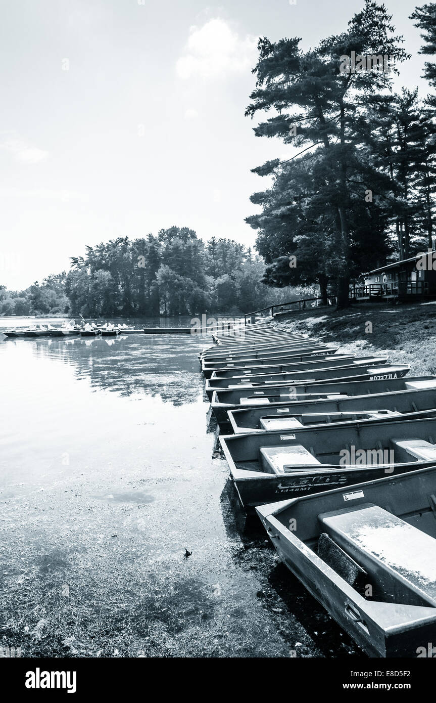 Boats along the shore of Loch Raven Reservoir, near Towson, Maryland ...