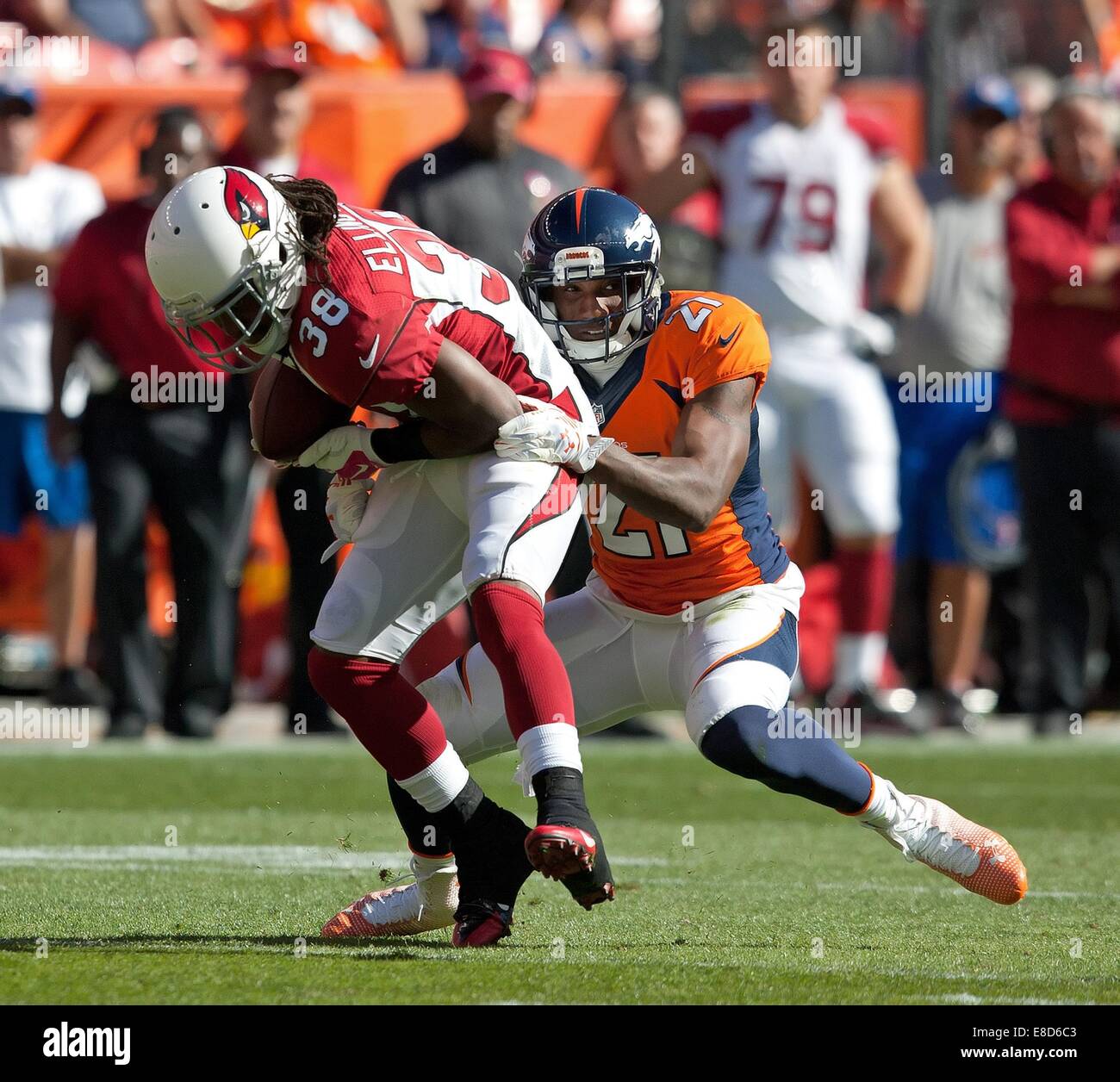 Denver, Colorado, USA. 5th Oct, 2014. Broncos CB AQIB TALIB, right ...