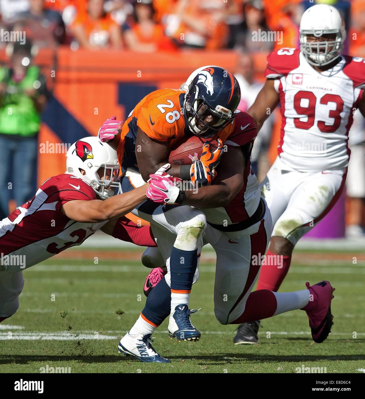 Denver, Colorado, USA. 5th Oct, 2014. Broncos RB MONTEE BALL, center ...