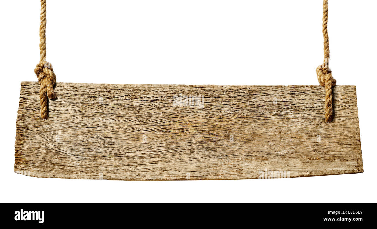 Wooden sign hung from rope Stock Photo - Alamy